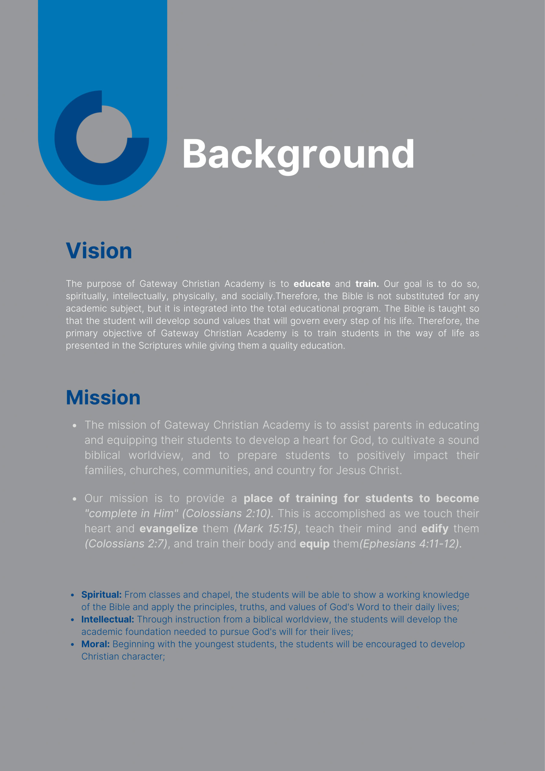 Background - Gateway Christian Academy